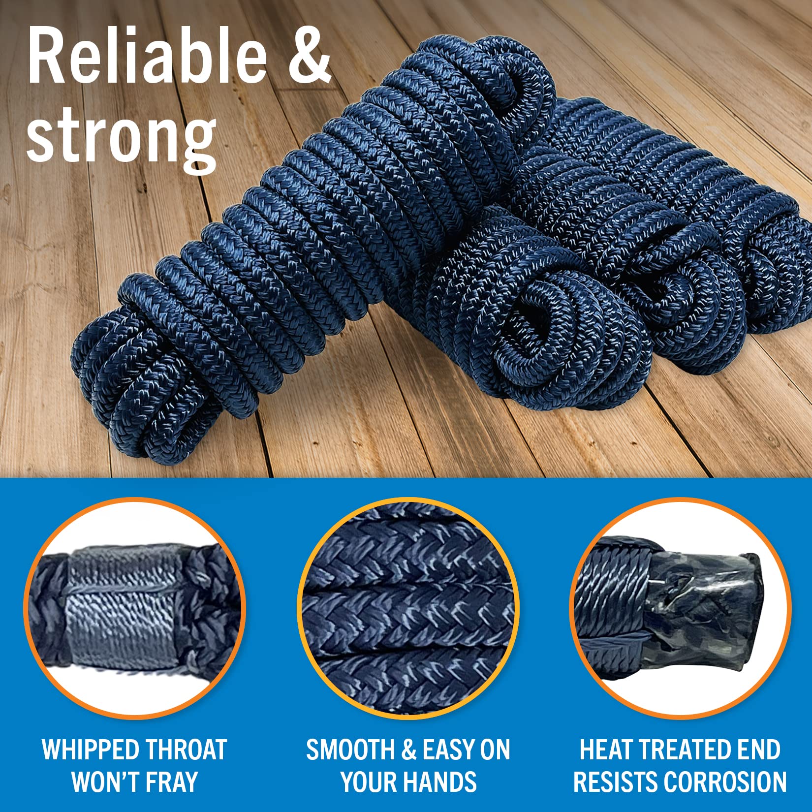 Snapklik.com : Boat Dock Lines, 1/2 Inch Braided Nylon Rope, 25 Ft ...