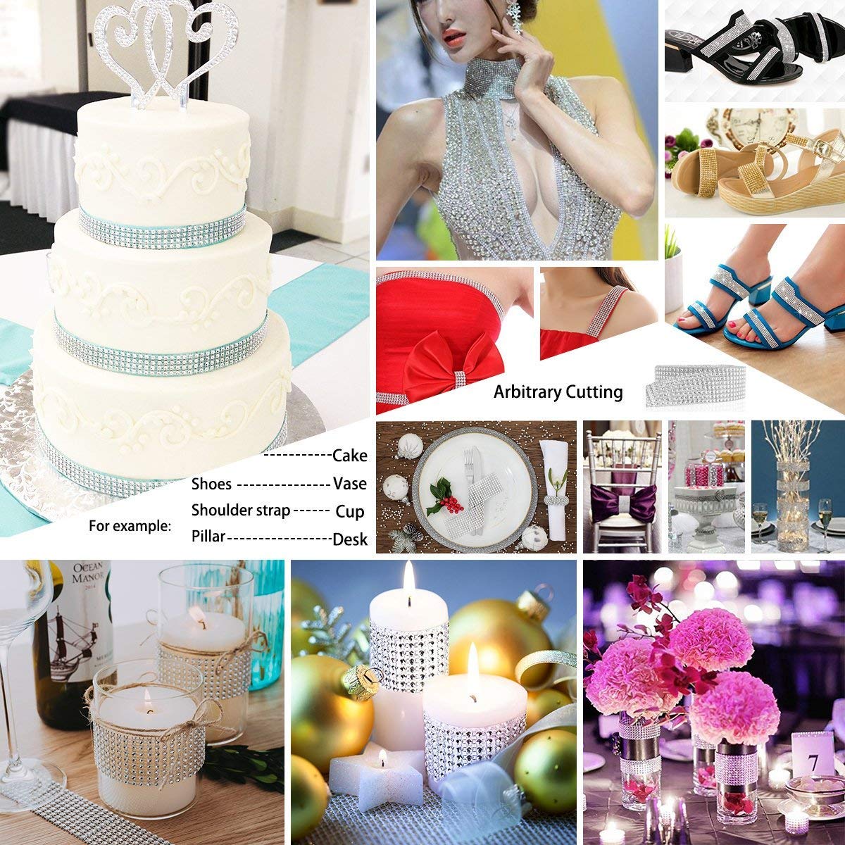 Snapklik.com : 8 Row 10 Yard Acrylic Rhinestone Dismond Ribbon Roll ...