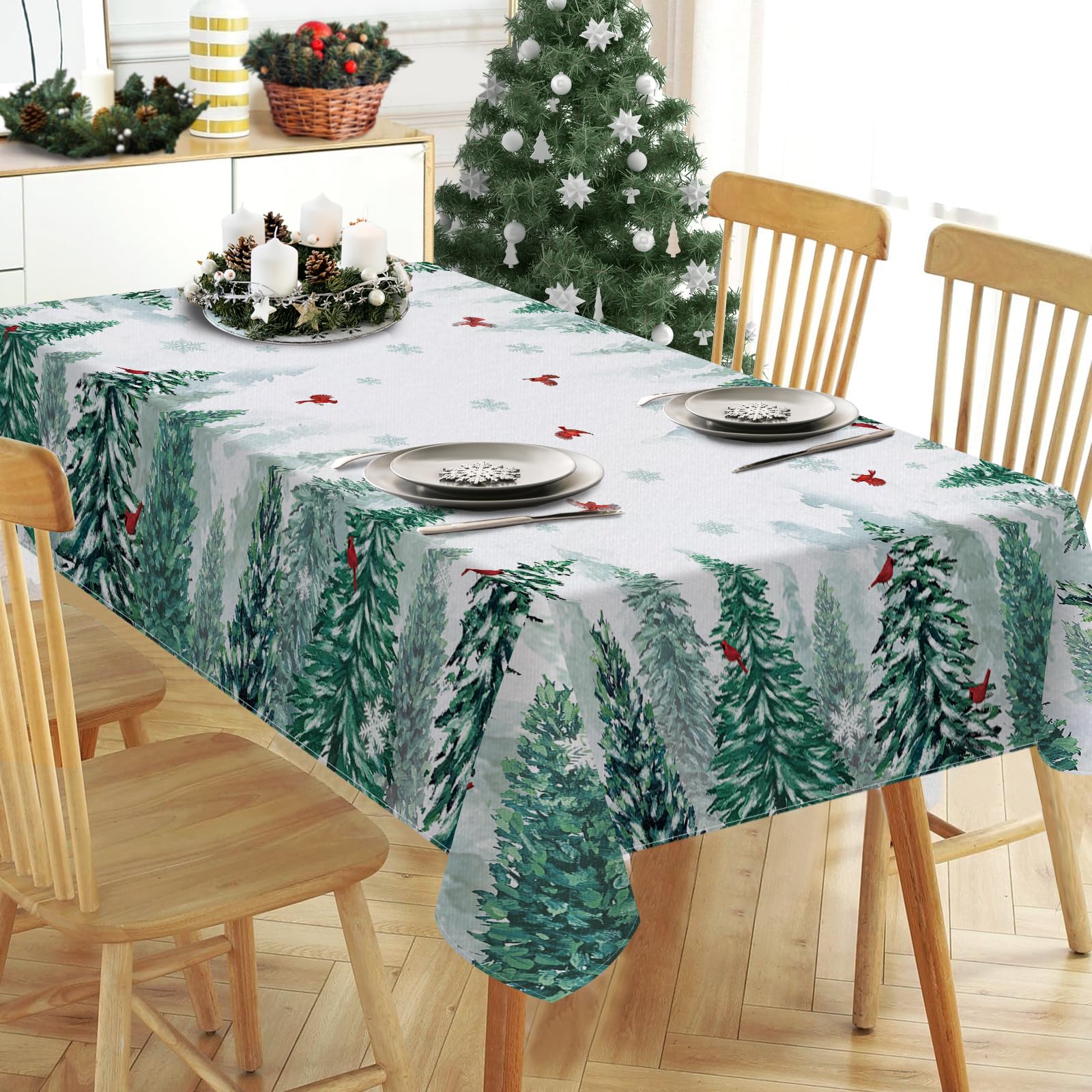 Amazon.com: Tailus Winter Pine Tree Rectangle Tablecloth 60x84 Inch ...
