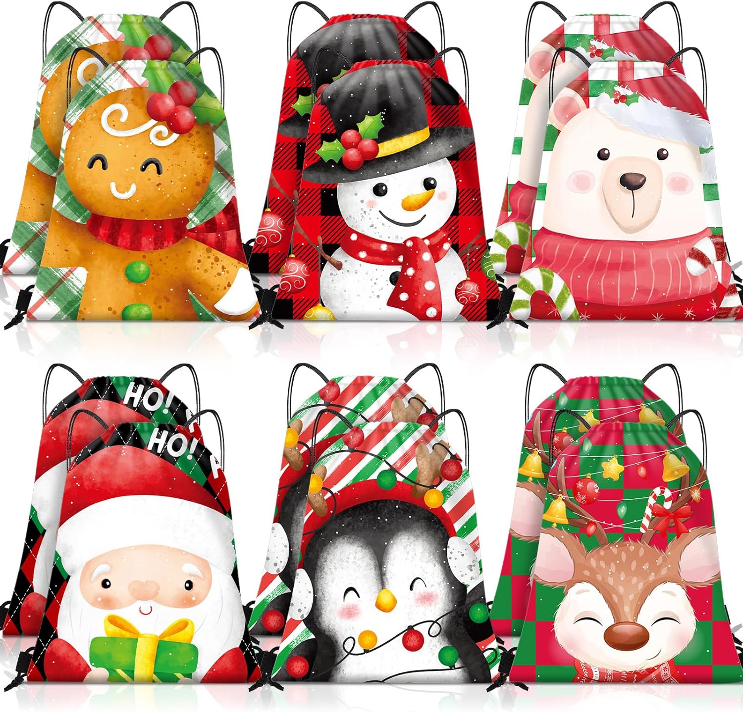 Amazon.com: Paterr 12 Pcs Christmas Gift Bags Xmas Drawstring Gift Bags ...