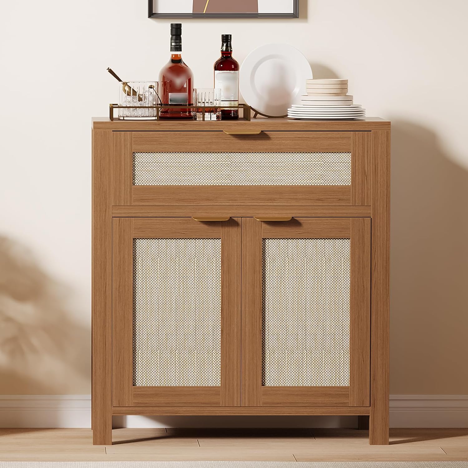 Amazon.com - Modern Rattan Sideboard Buffet Cabinet with Doors, Narrow ...