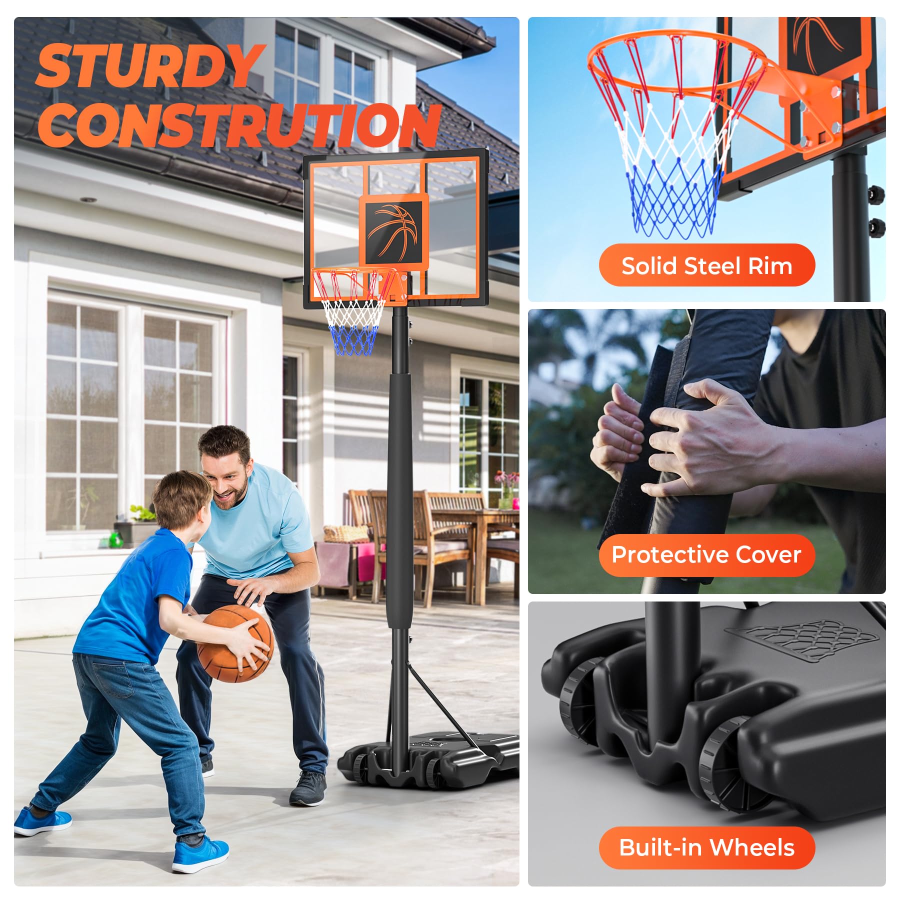 Snapklik.com : Basketball Hoop Outdoor 5-8.5ft Adjustable, Portable ...