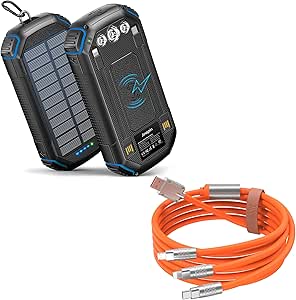 Amazon.com: Jinepin 36000mAh Solar Charger Power Bank Portable Wireless Charger(Blue) +3 in 1 ...