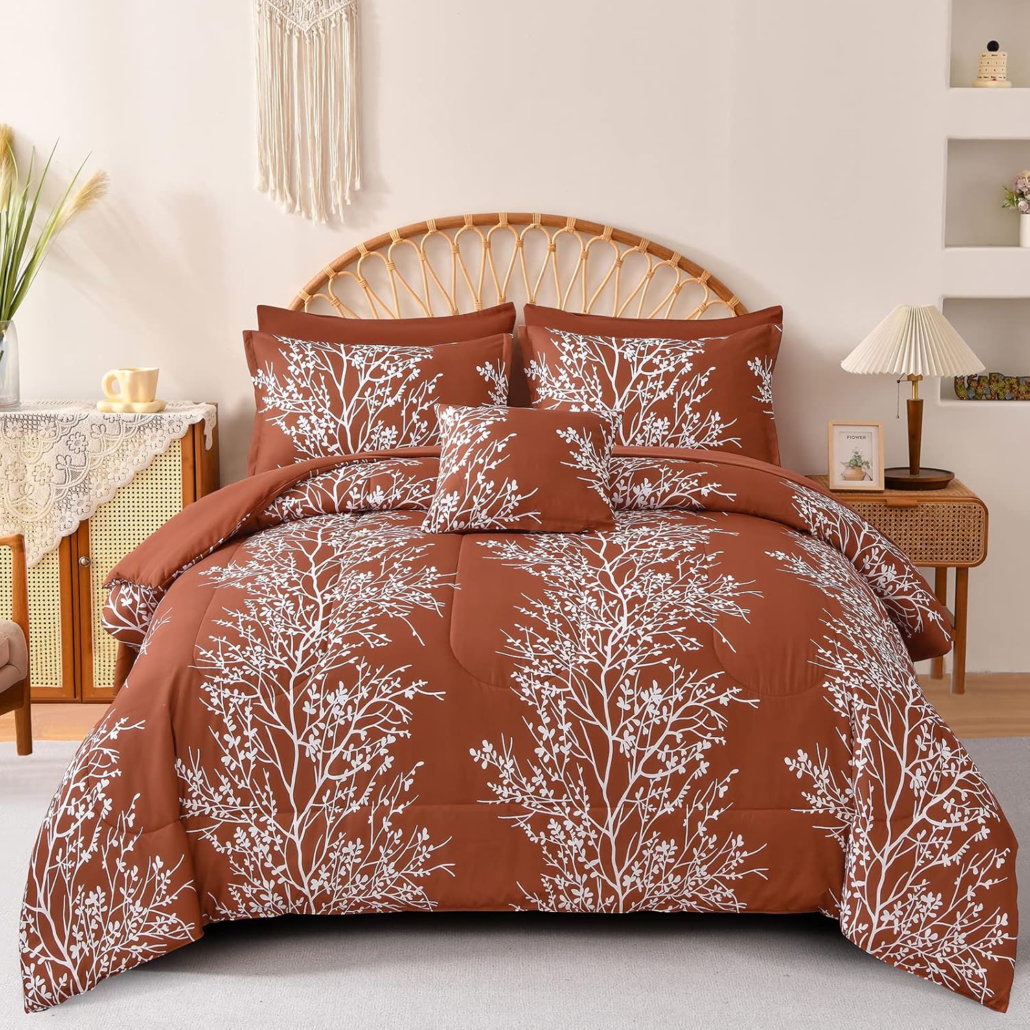 Amazon.com: Dinjoy Floral Comforter Set Queen Size 8 Pieces Bed in A ...