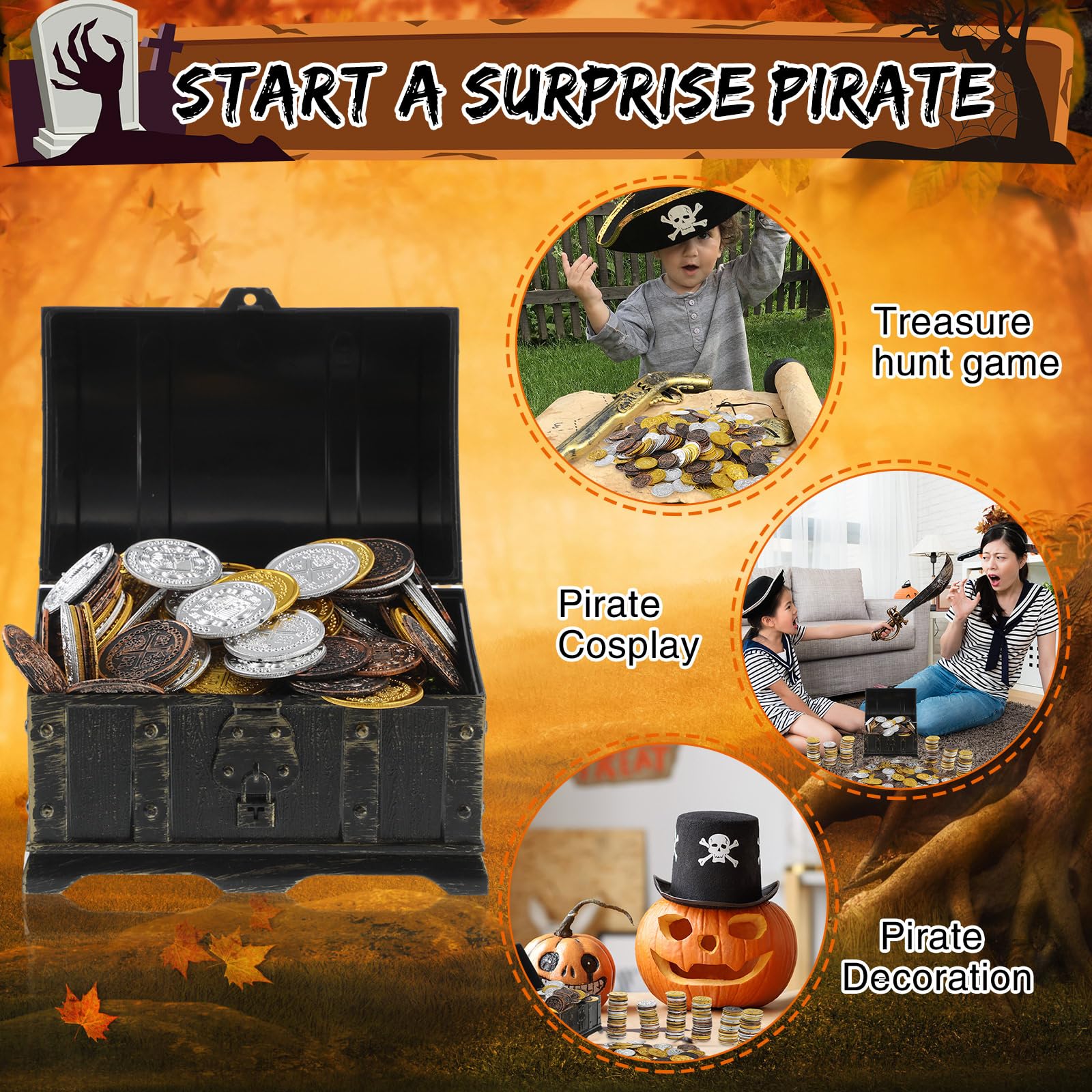 Snapklik.com : Hanaive 100 Pcs Pirate Coins Plastic Kids Fake Play ...
