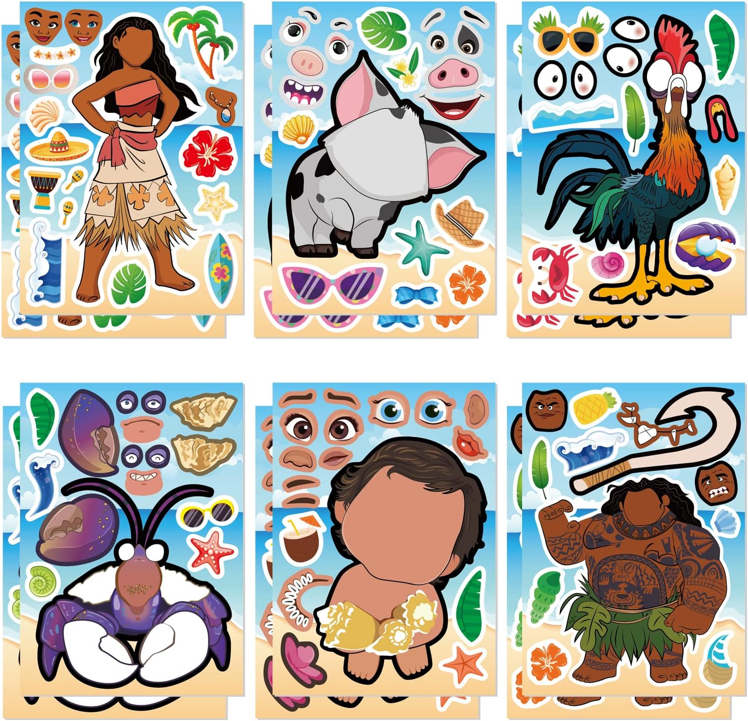 Amazon.com: 36Pcs Make Your Own Moana Stickers Sheet, Moana Birthday ...