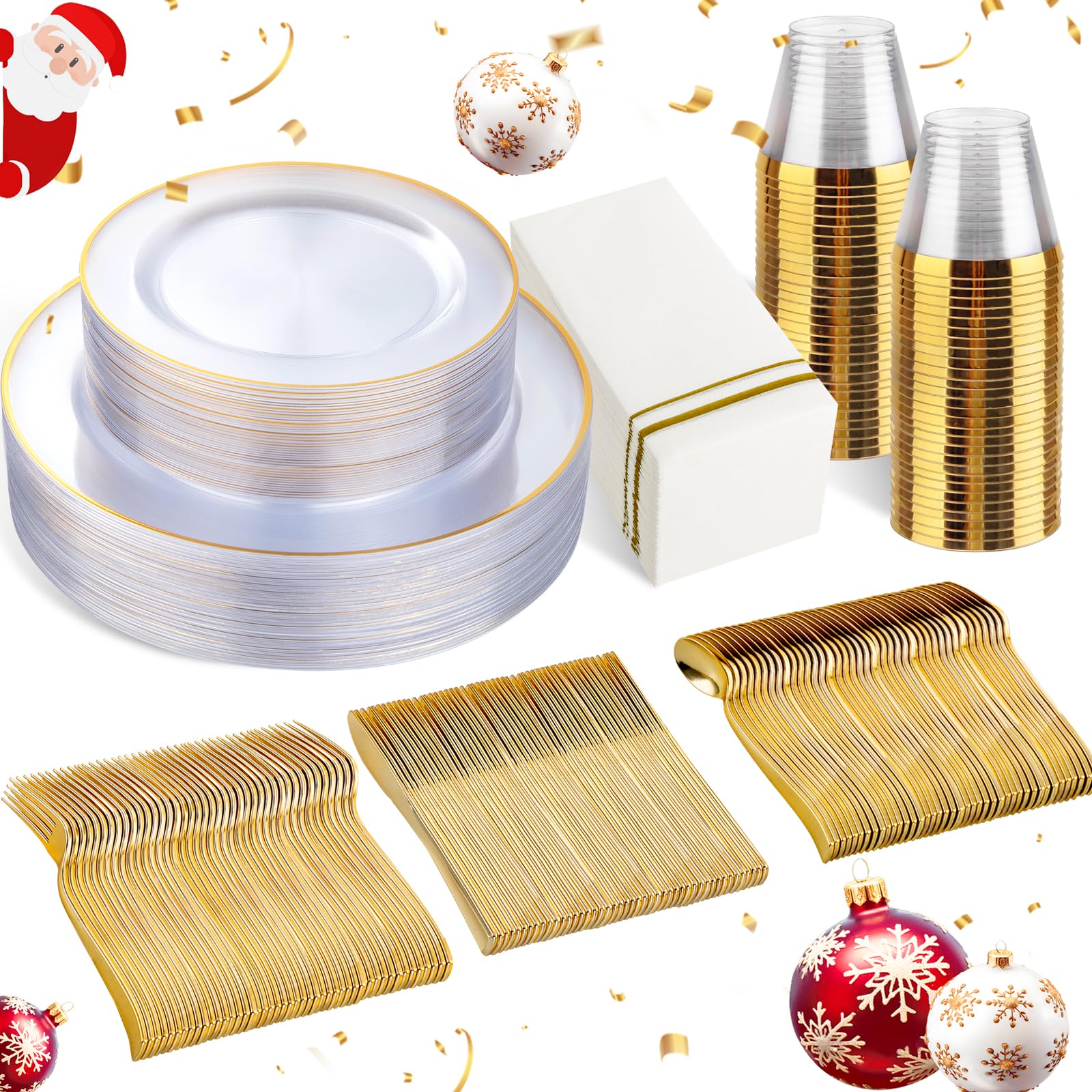 Amazon.com: SUT 175 PCS Clear and Gold Plastic Plates, Plates ...