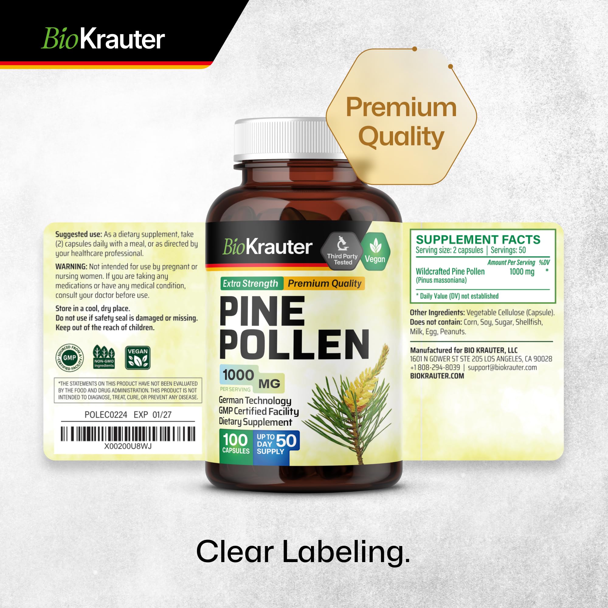 Snapklik.com : Pine Pollen Powder Capsules - Organic Pine Pollen ...
