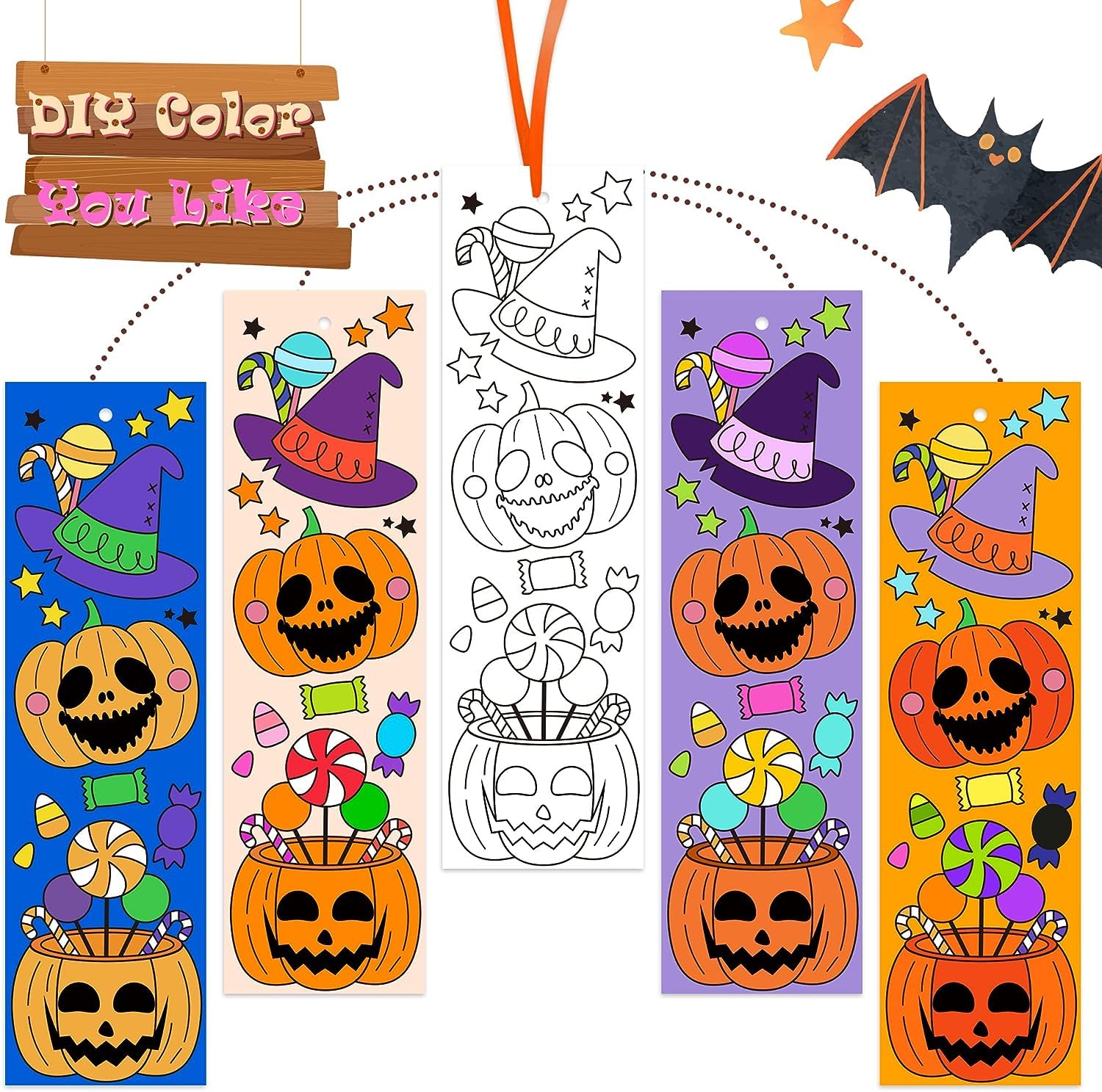 Halloween Art Project Reading Enthusiast Gifts 72Pcs Halloween Coloring ...