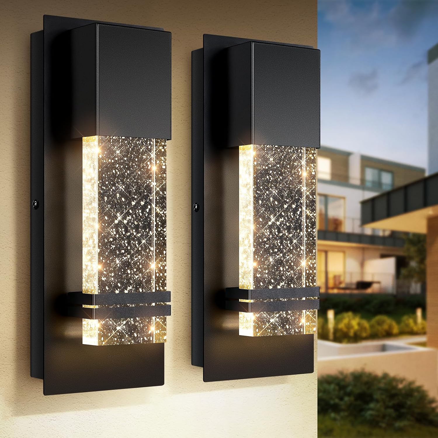 BesLowe Outdoor Wall Light Fixtures with Crystal Bubble Glass, Waterproof Exterior Sconces LED ...