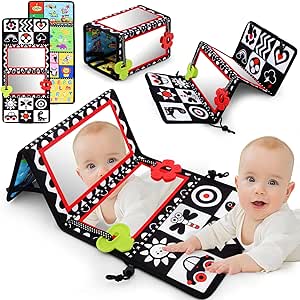 Amazon.com: Tummy Time Floor Mirror with Teethers, Double-Sided Baby Mirror Black and White High ...