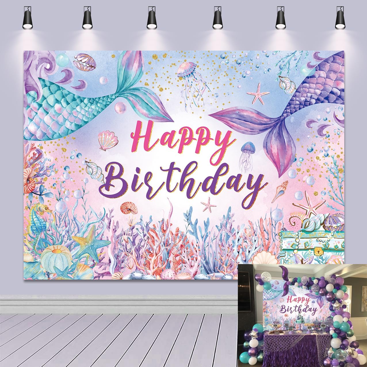 Amazon.com : Mermaid Birthday Backdrop 8X6FT Fish Tail Coral Decoration ...