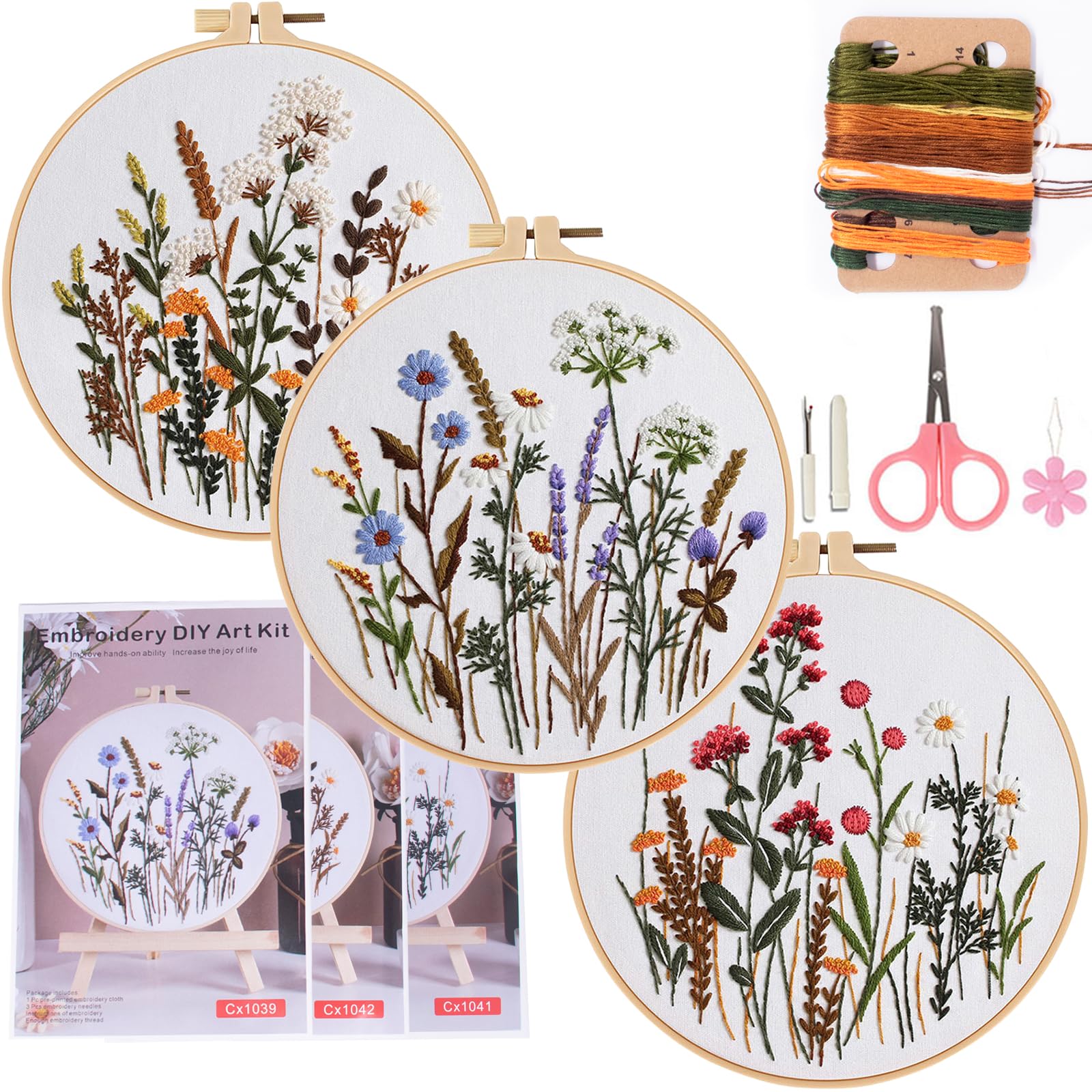 Amazon.com: COCOMOX 3 Sets Embroidery Practice Kits, Flower Pattern ...