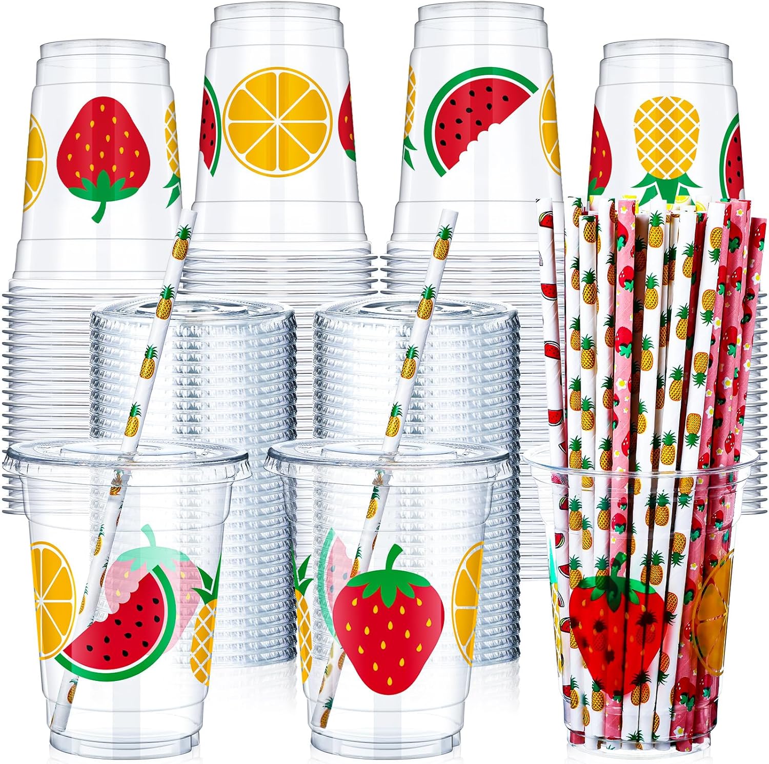 Amazon.com: Blushtier 300 Pcs Fruit Disposable Plastic Cups with Lids ...