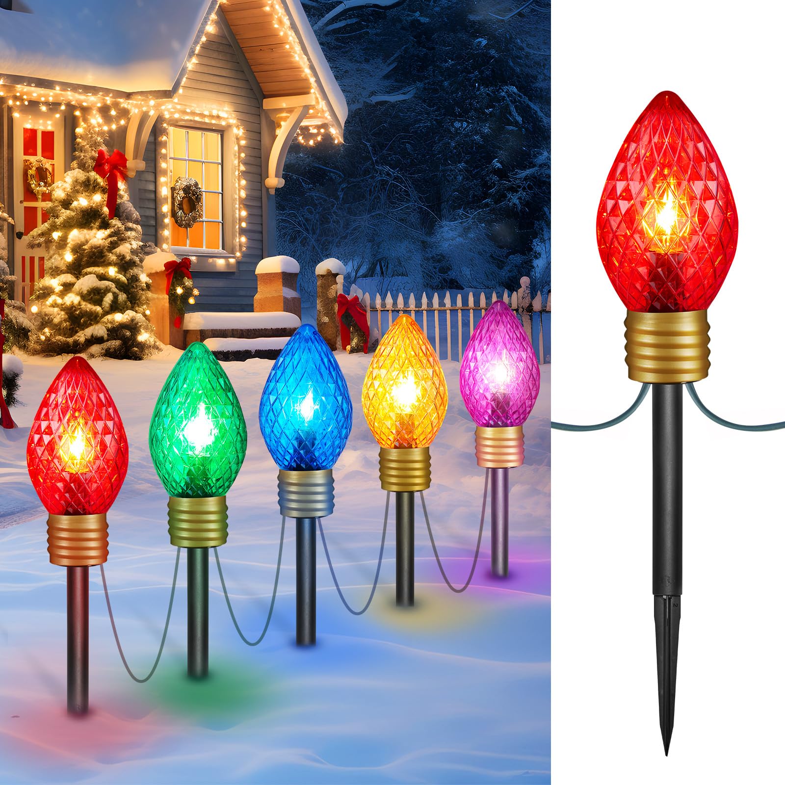 Brightown Strawberry Jumbo C9 Christmas Pathway Lights Outdoor, 8.5FT 5 ...