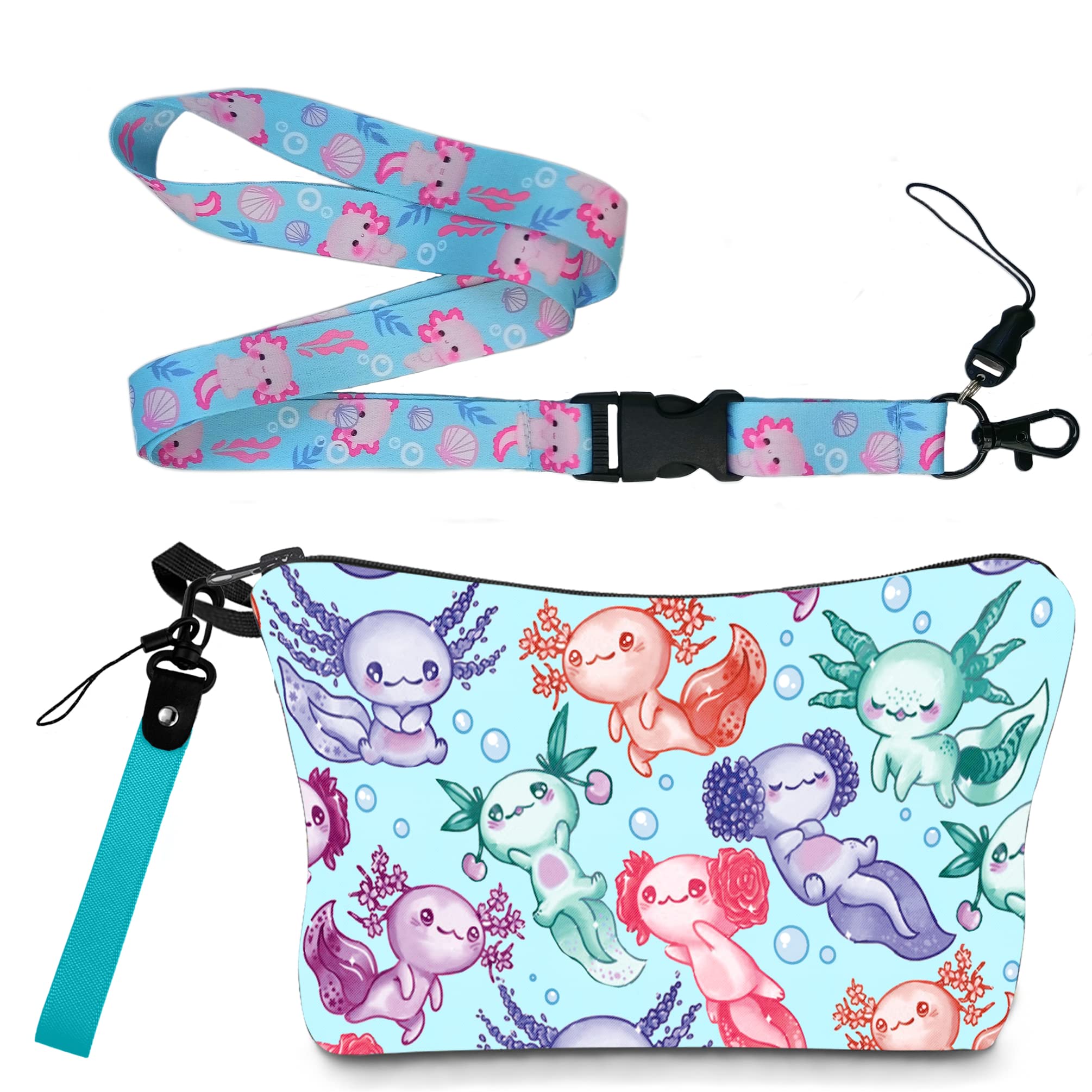 Amazon.com : Cute Axolotl Travel Makeup Bag with Wrist Strap, Axolotl ...