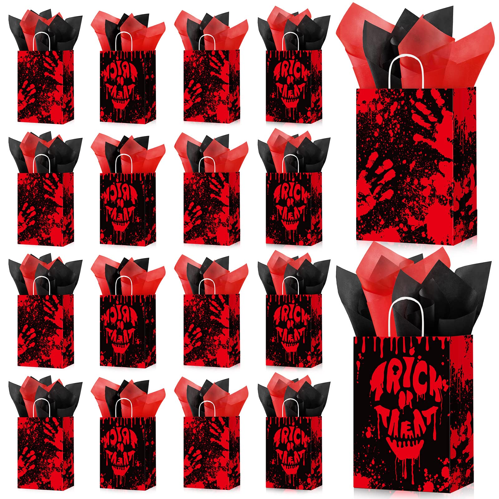 Pajean 16 Pcs Halloween Bloody Goodie Favor Bags with Handle Handprints ...