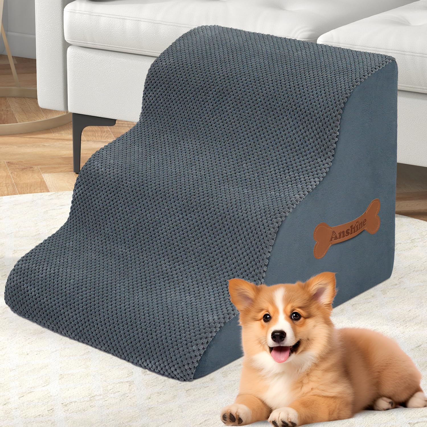 Anshine Dog Ramp, 3 Tiers for Bed, Car, Couch – Non-Slip Pet Ramp for ...