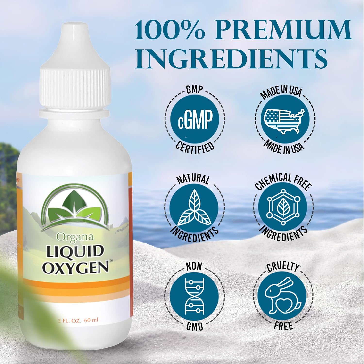 Suplemento de Gotas de Oxigênio Líquido da Organa - 100% Puro e Natural ...