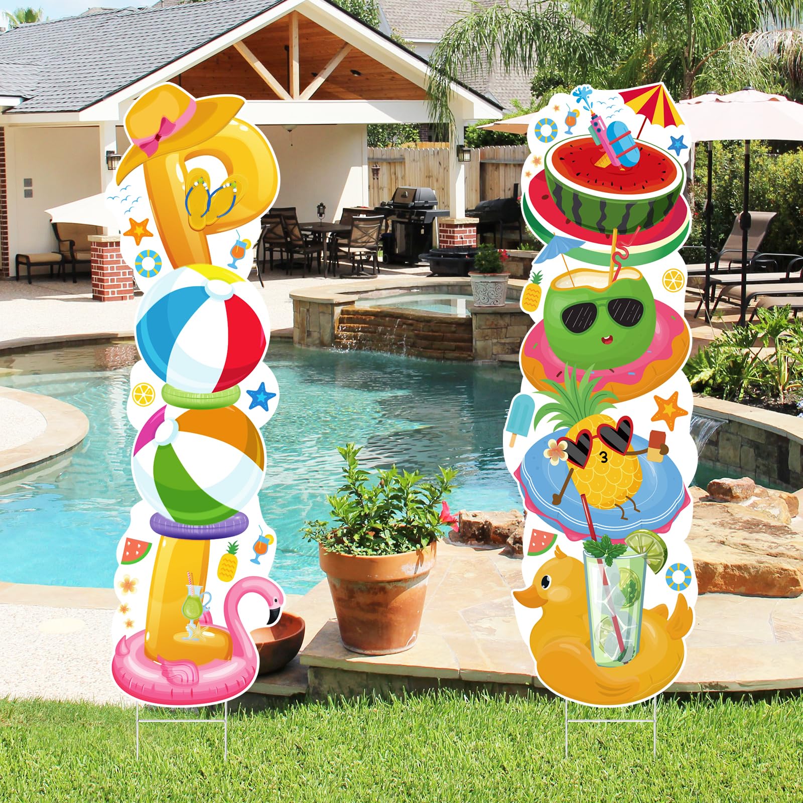 Amazon.com : RUMIA Summer POOL Yard Signs Summer Beach Ball Yard Signs ...