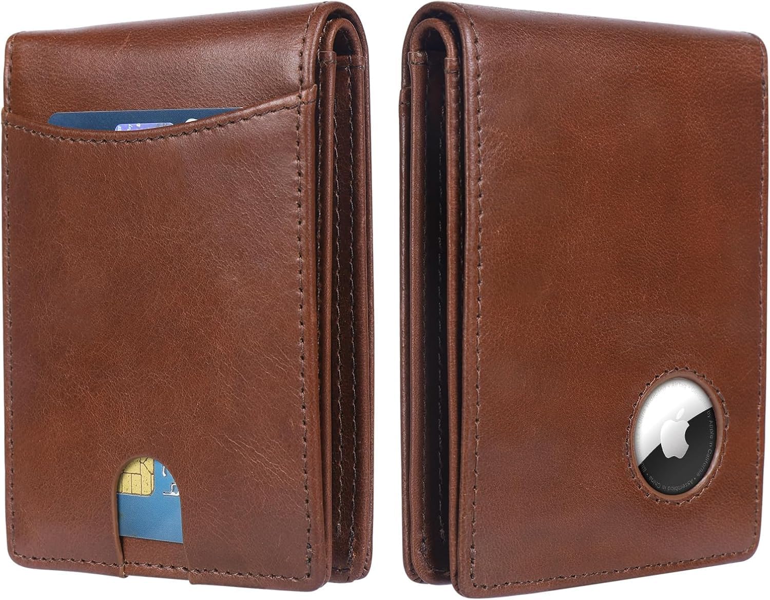 Amazon.com: HLHGR AirTag Wallet Men，Genuine Leather Wallet with Airtag ...
