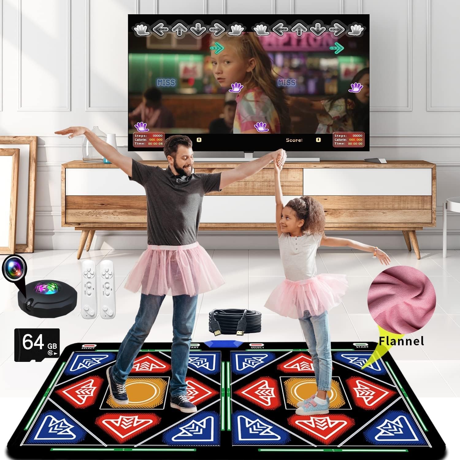 Amazon.com: Double Dance Mat with HD Camera & 64G Memory Card, HDMI Musical Multi-Function Dance ...