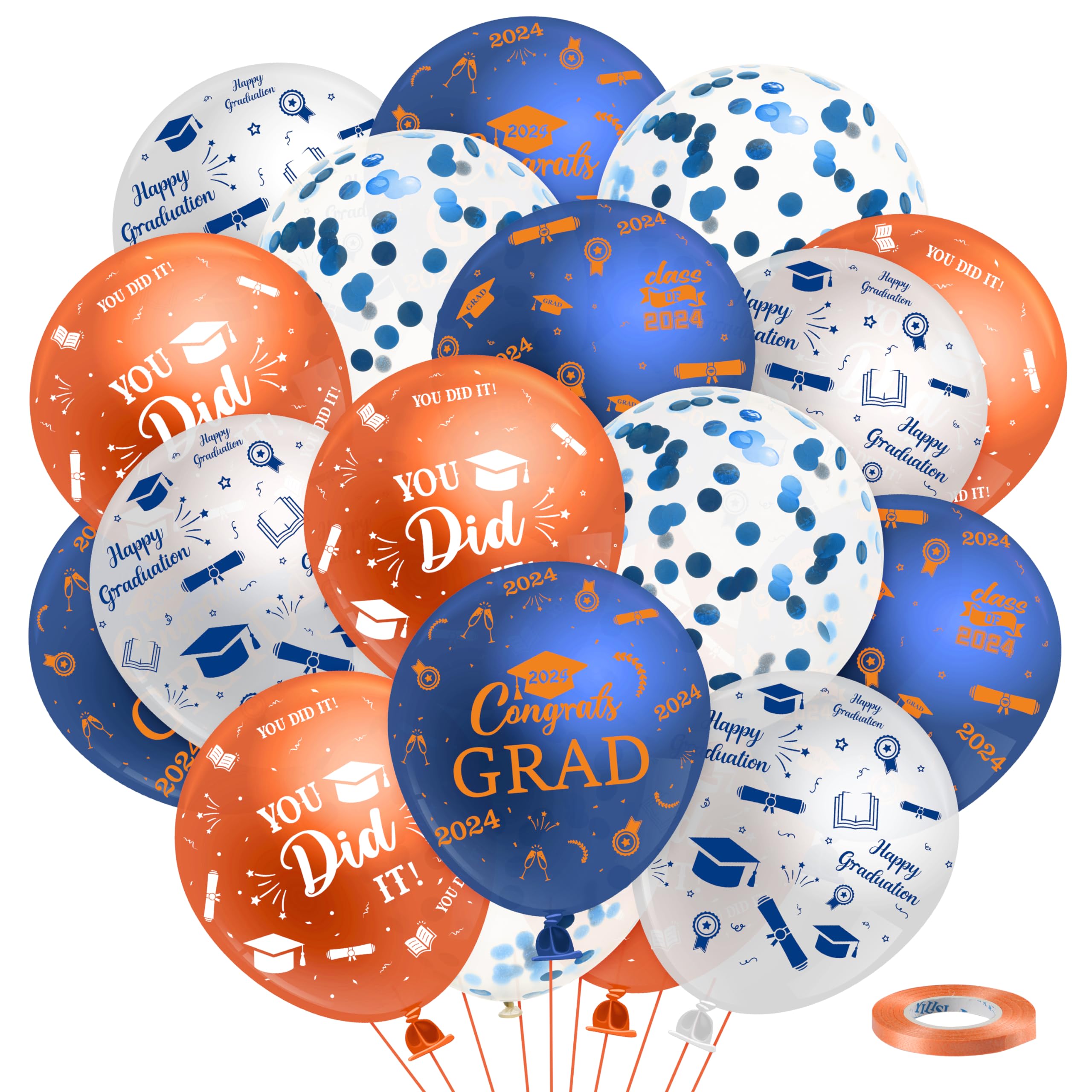 Snapklik.com : 50Pcs Blue And Orange Graduation Balloons Kit Class Of ...