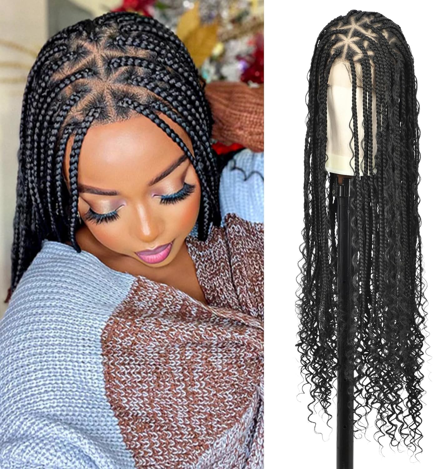 Amazon.com : Olymei Boho Braided Wig Box Braid Wig Triangle Knotless ...