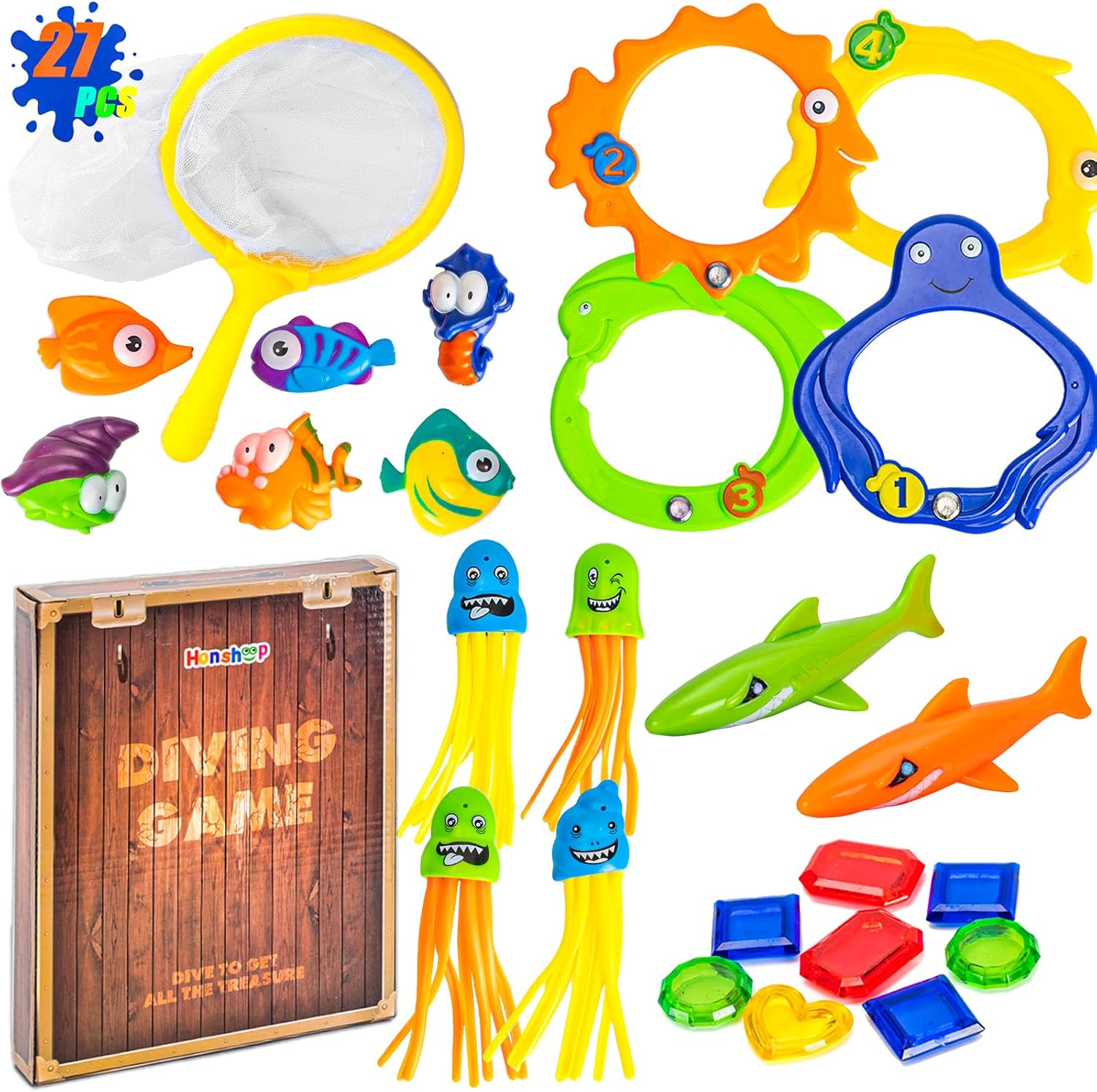 HonShoop 27pcs Dive Pool Toys for Kids, Underwater Swim Toys Set with ...