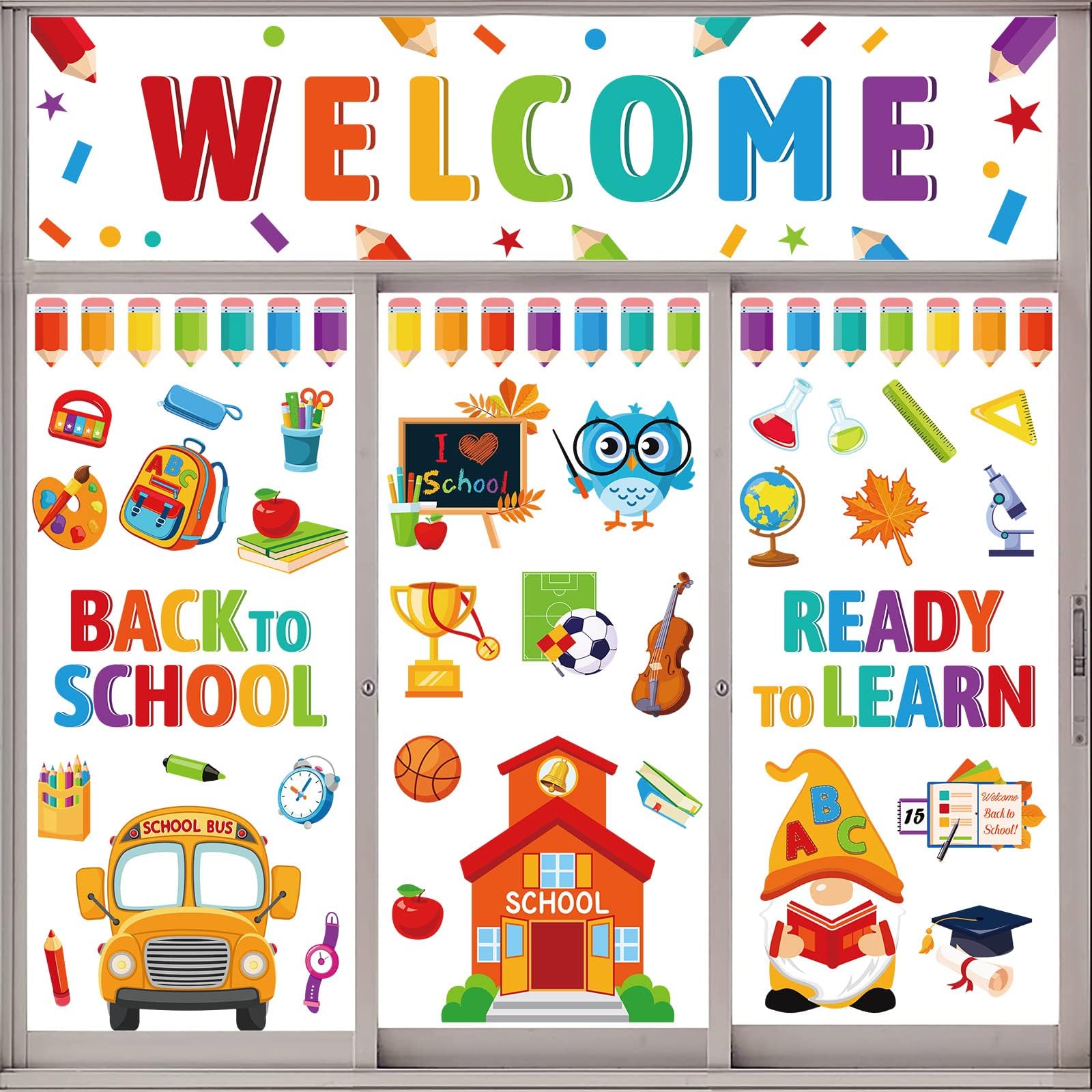 Amazon.com: NBjiuyin 8 Sheets Back to School Window Clings Decor ...
