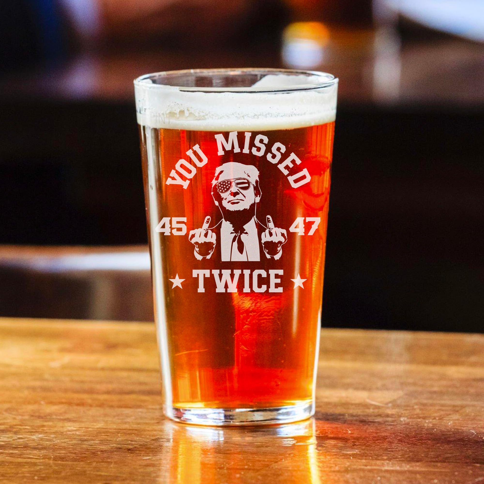 Amazon.com | Engraved Trump You Missed Twice Pint Glass - 45 47 Trump ...