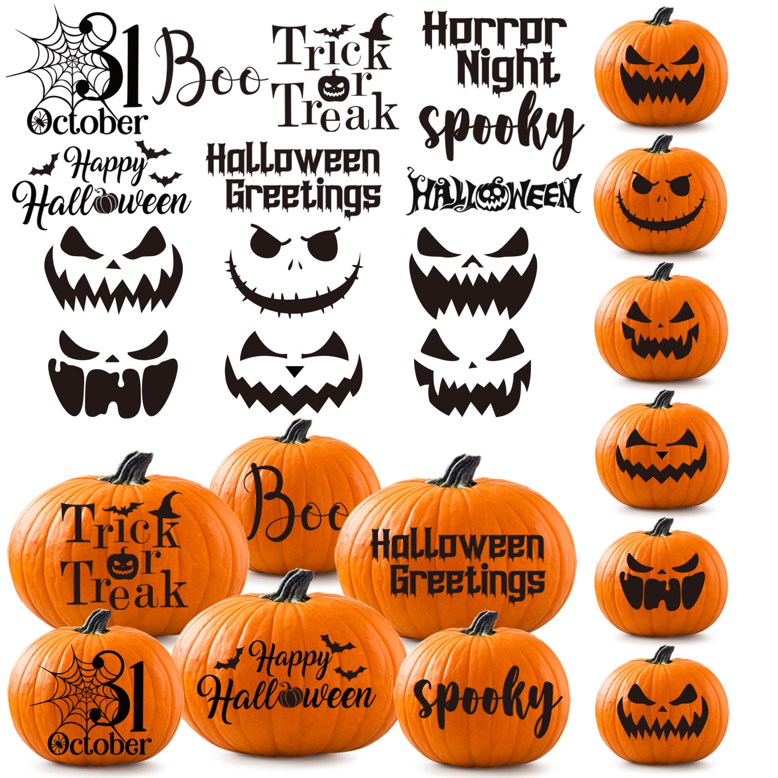 Amazon.com: Large Halloween Pumpkin Decorating Stickers Kits, 7 Sheets ...