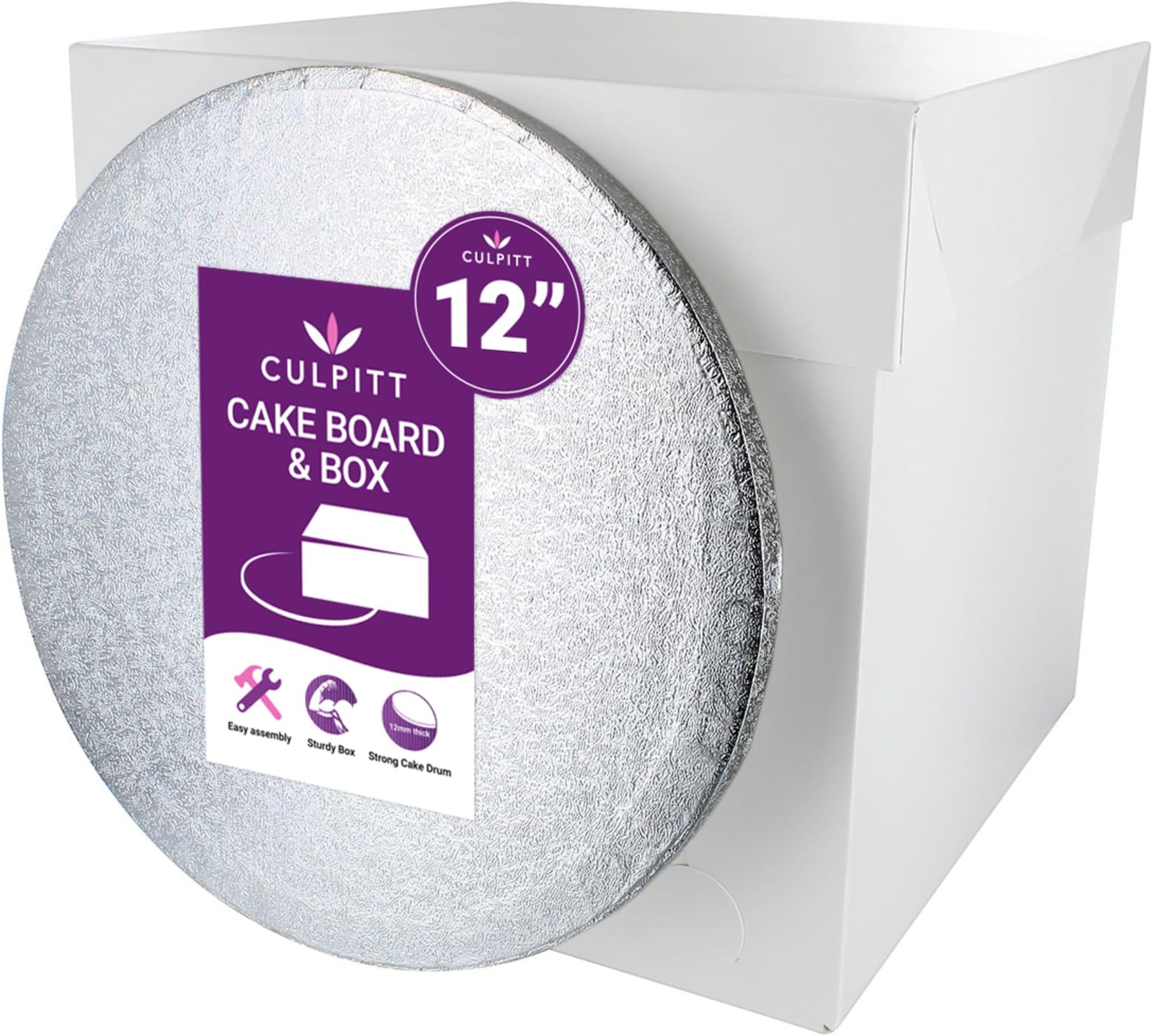 Zhavo, 4 Pack, 2 Sets of 10x10x10" Tall White Cake Box & 2 Sets of 10" Round Silver Cake Drum ...