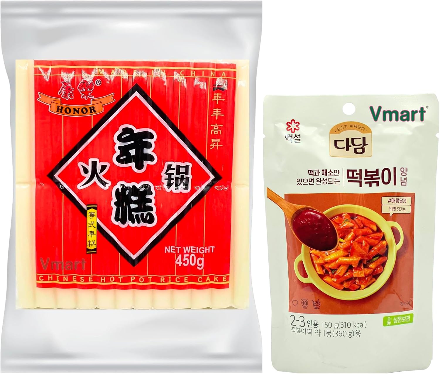 Honor Original Rice Cake Tteokbokki Topokki 450g & CJ Dadam Red Pepper Topokki Sauce 150g Bundle ...
