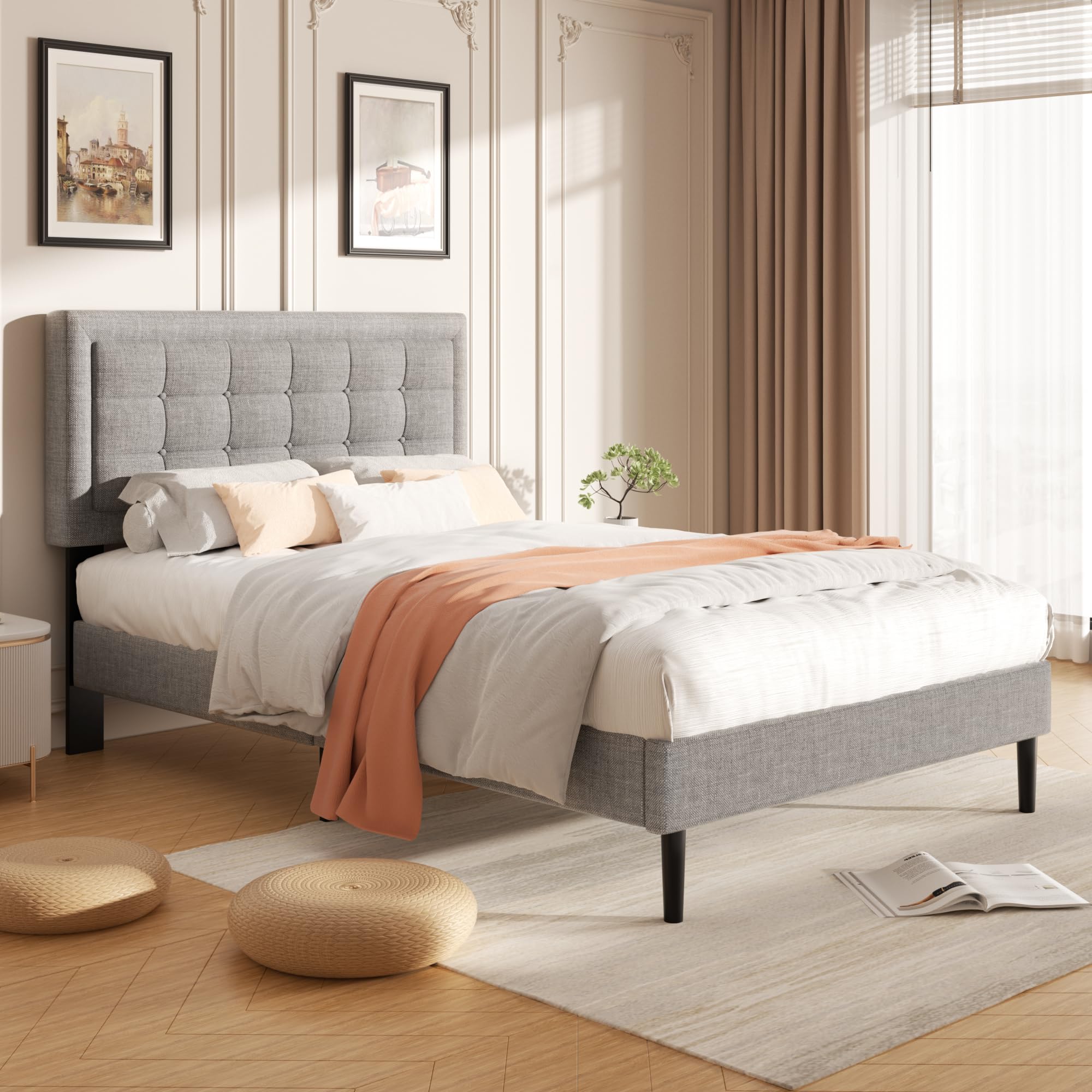 UNIZONE Bed frame parts Upholstered Platform Bed with Button Tufted ...