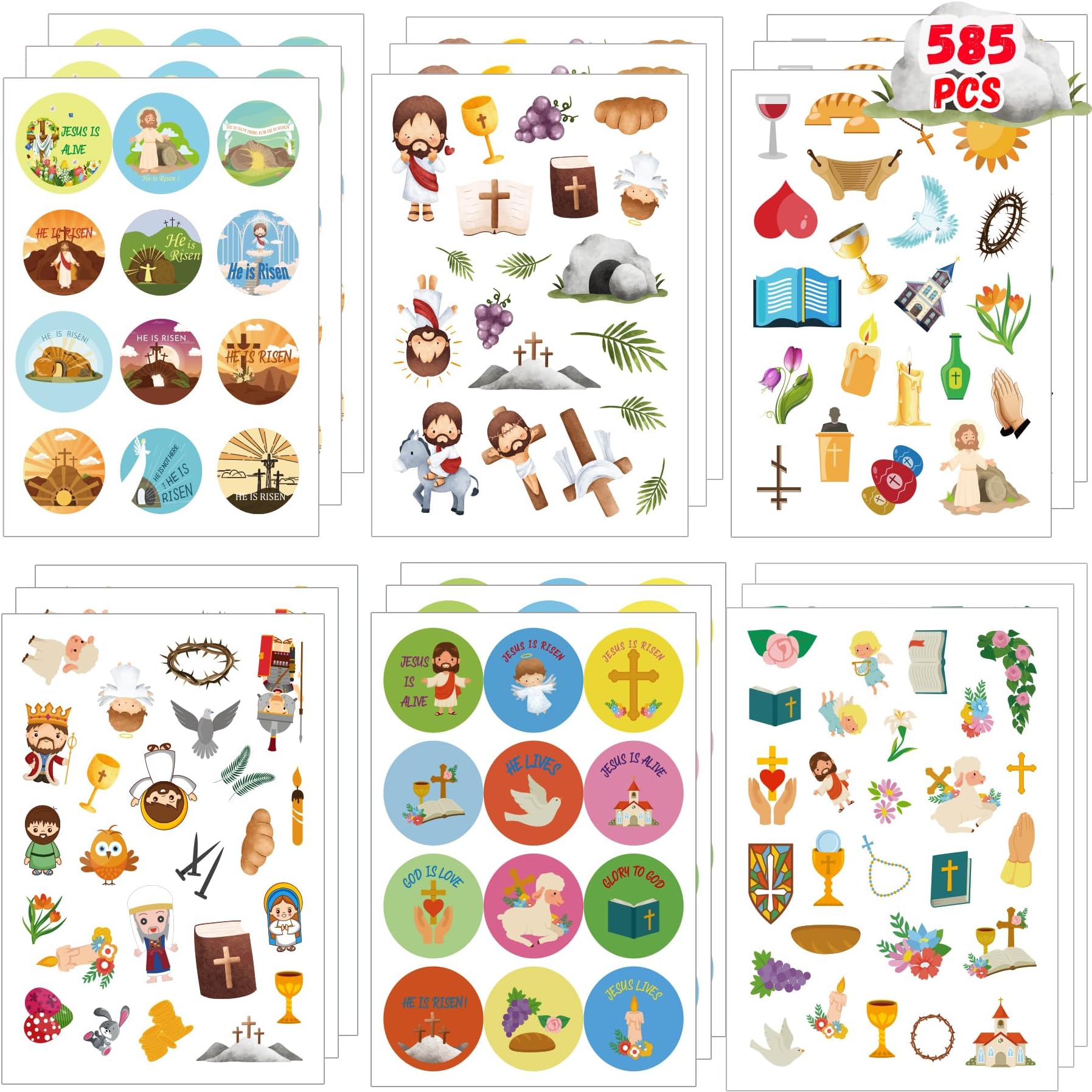 Amazon.com: Easter Stickers Religious He is Risen Stickers 585pcs ...
