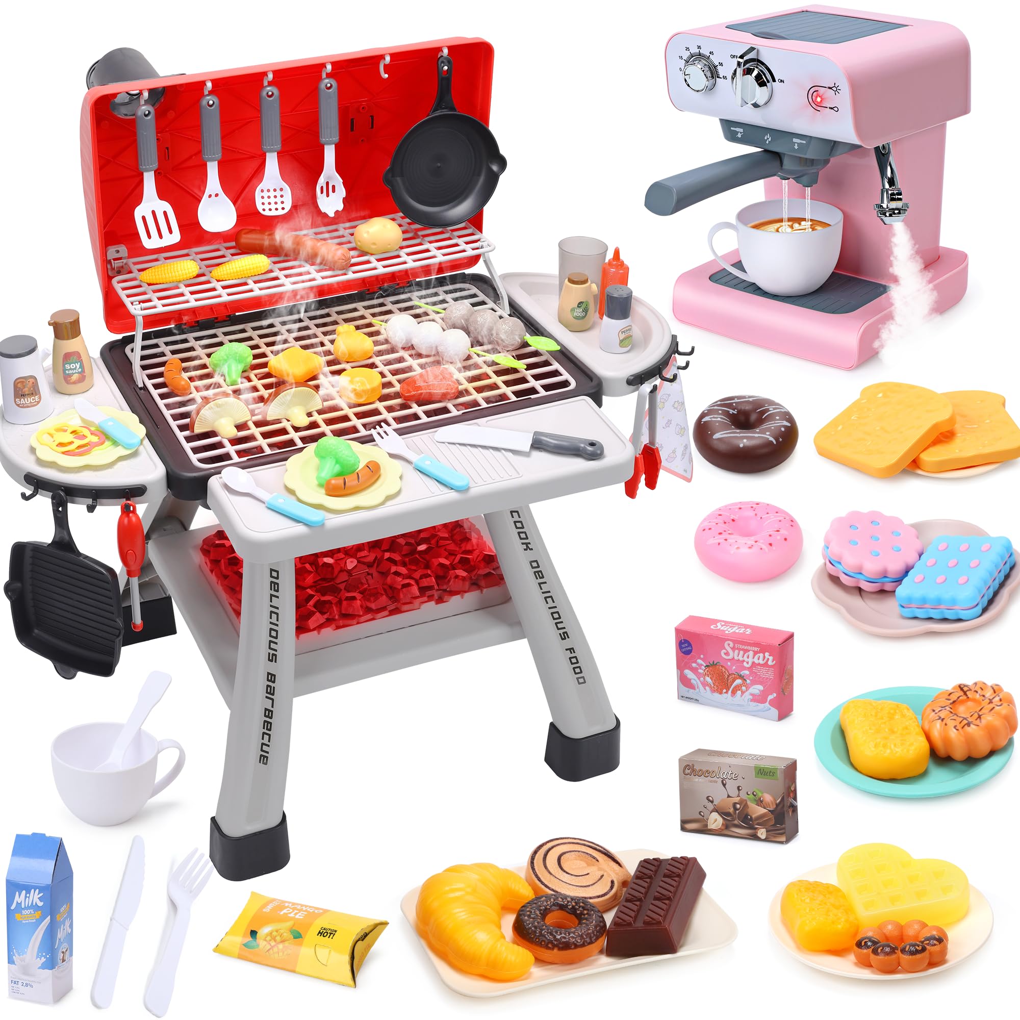 Amazon.com: CUTE STONE Kids BBQ Grill Playset and Toy Coffee Set ...
