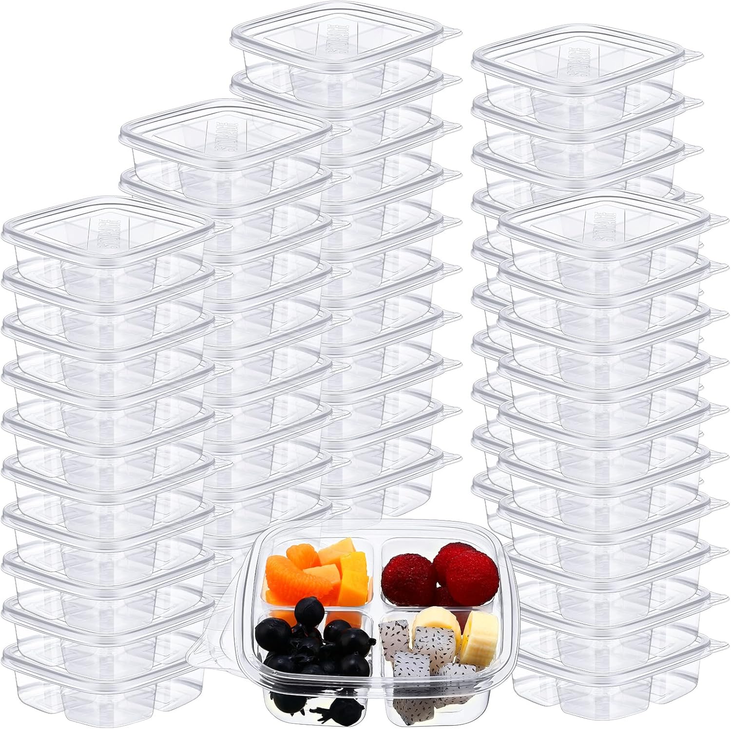 Amazon.com: Domensi 100 Pcs 4 Compartment Food Containers Clear Plastic ...