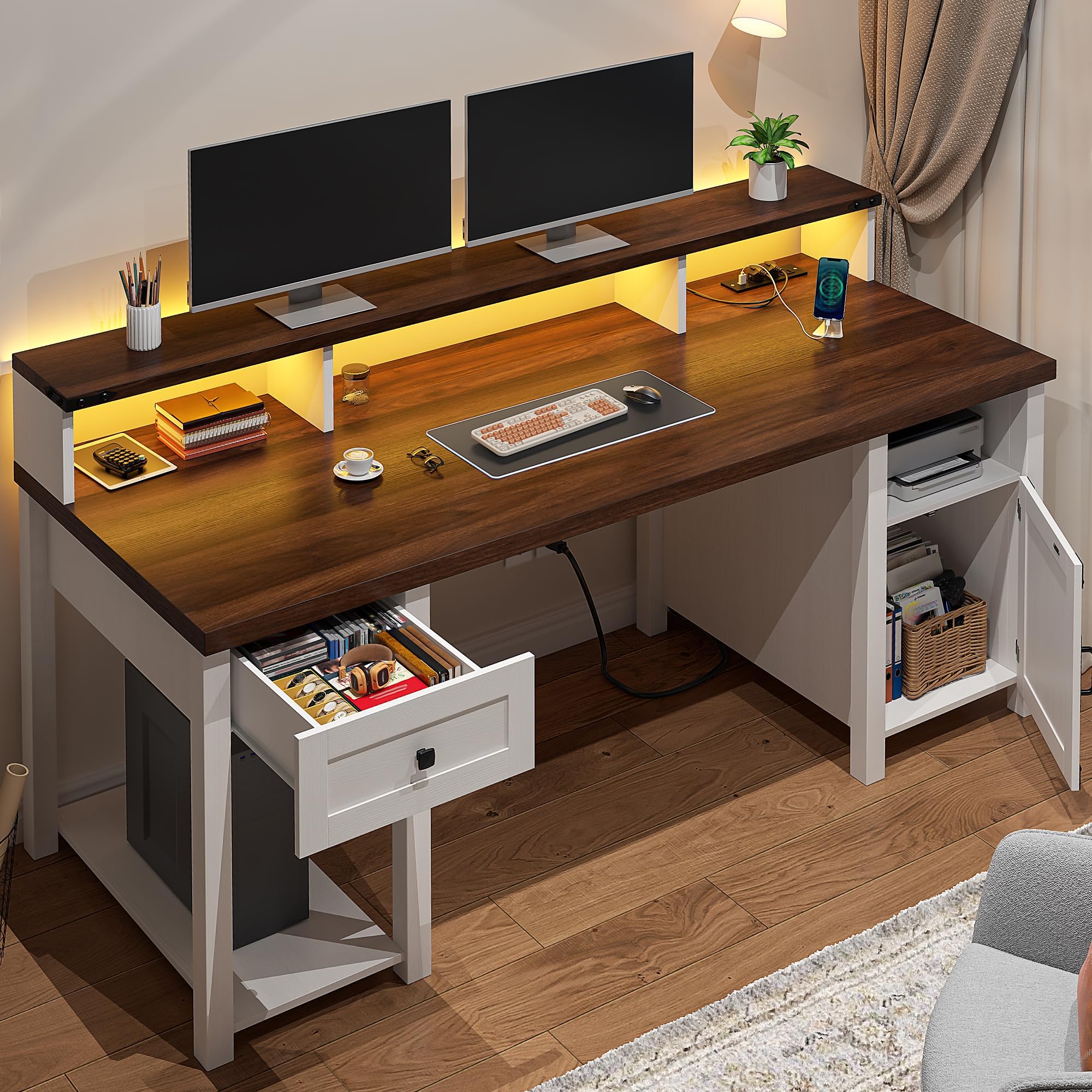 Amazon.com: MaverickFurni Executive Desk with Drawers, 58 Inch Desk ...