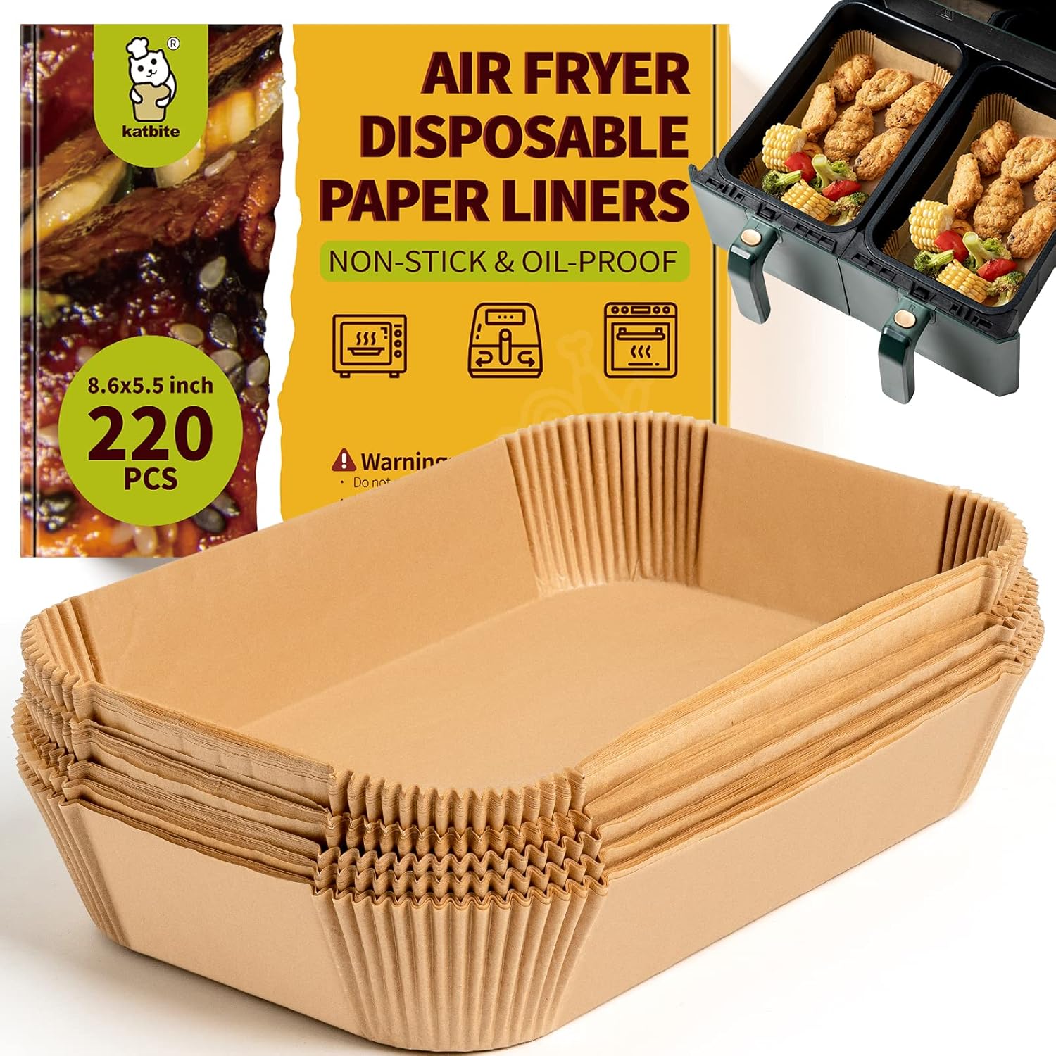 Amazon.com: Katbite 220PCS Rectangle Air Fryer Liners, 8.6x5.5'' Air ...