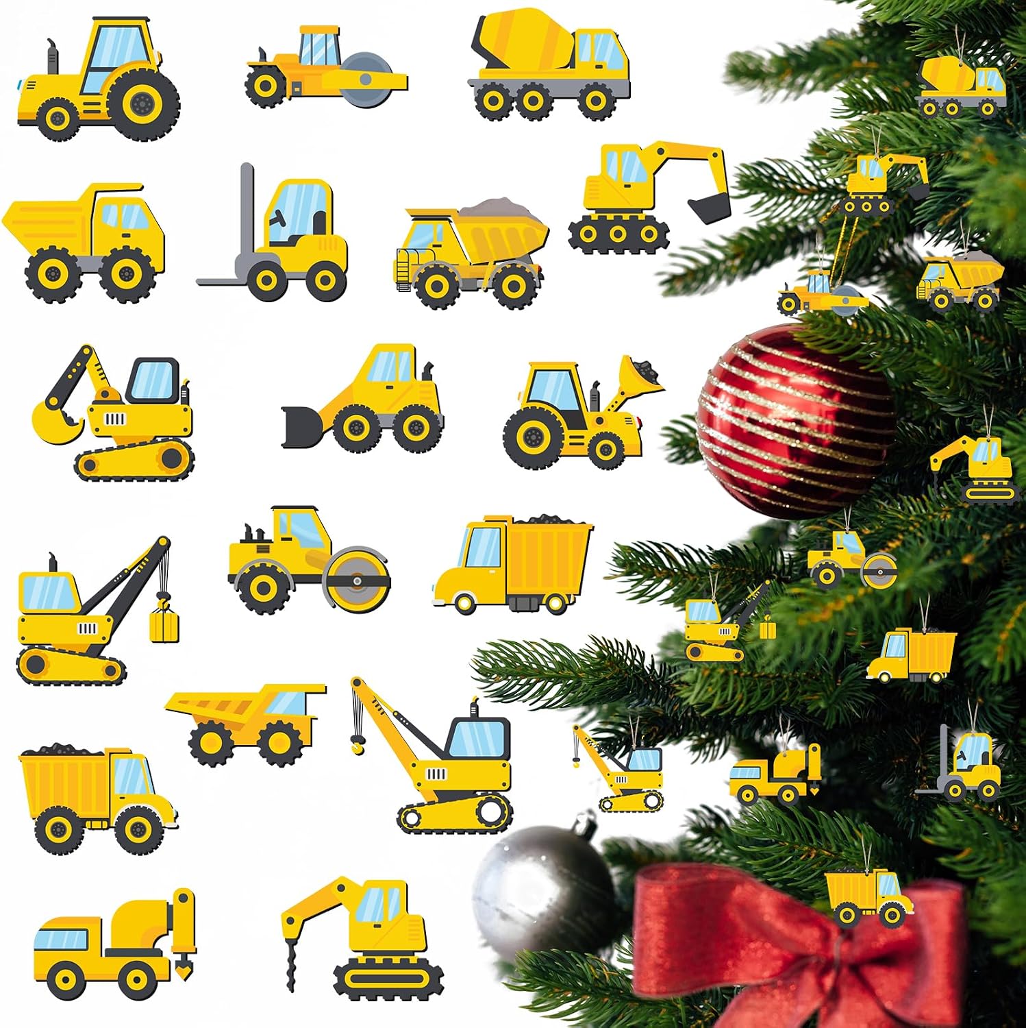 Amazon.com: 36pcs 2D Christmas Construction Truck Ornaments,18 Styles ...