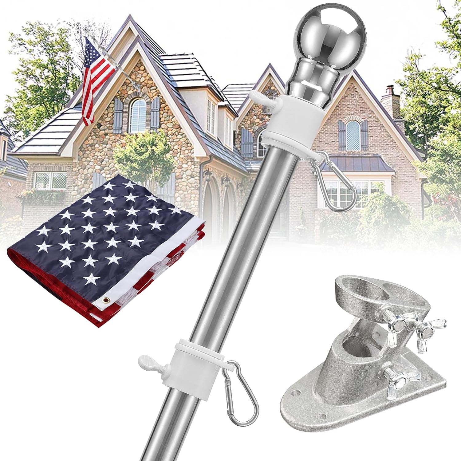 Amazon.com : American Flag with Pole Kit - includes 6ft Stainless Steel ...