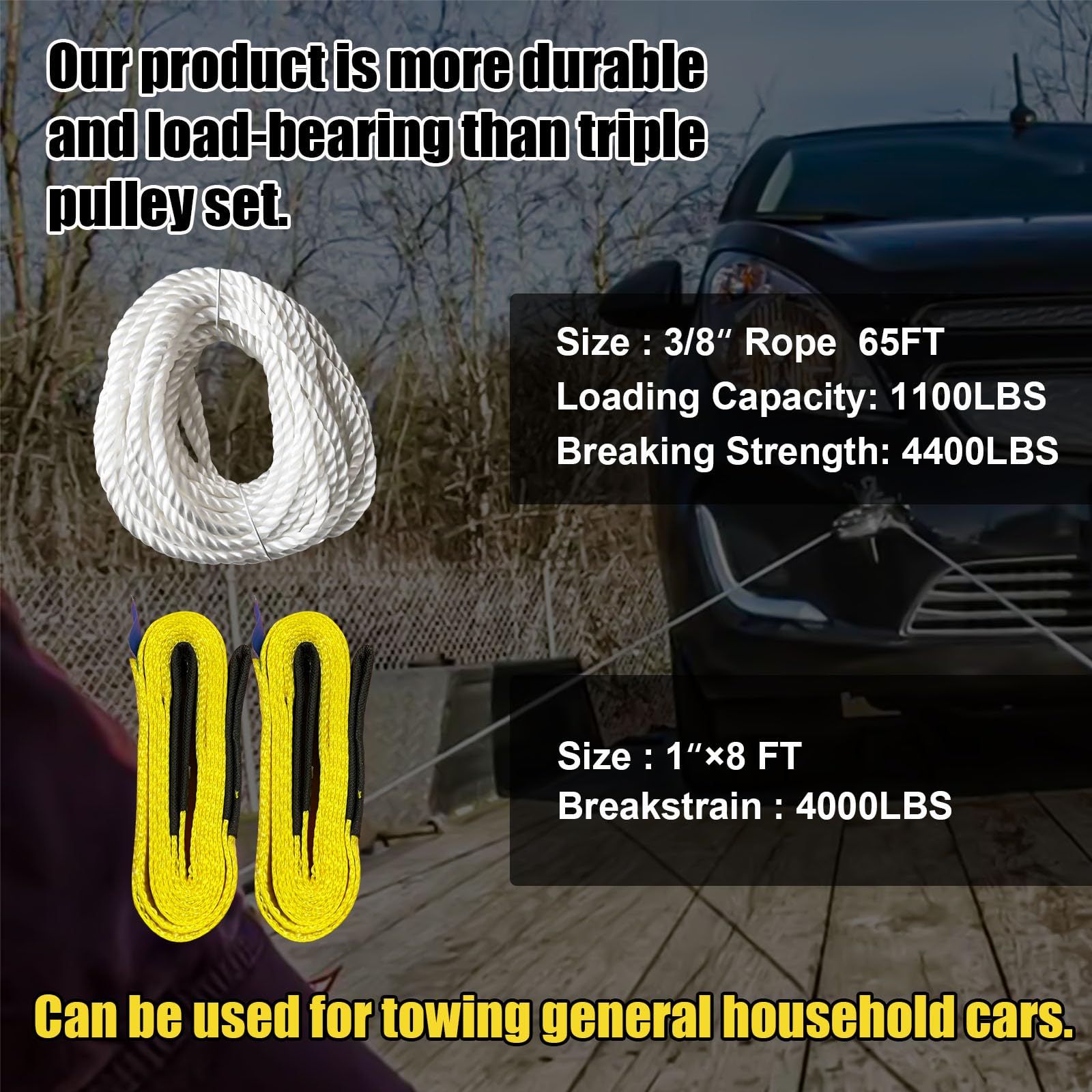 Snapklik.com : FITHOIST Block And Tackle 4400LBS Breaking Strength ...