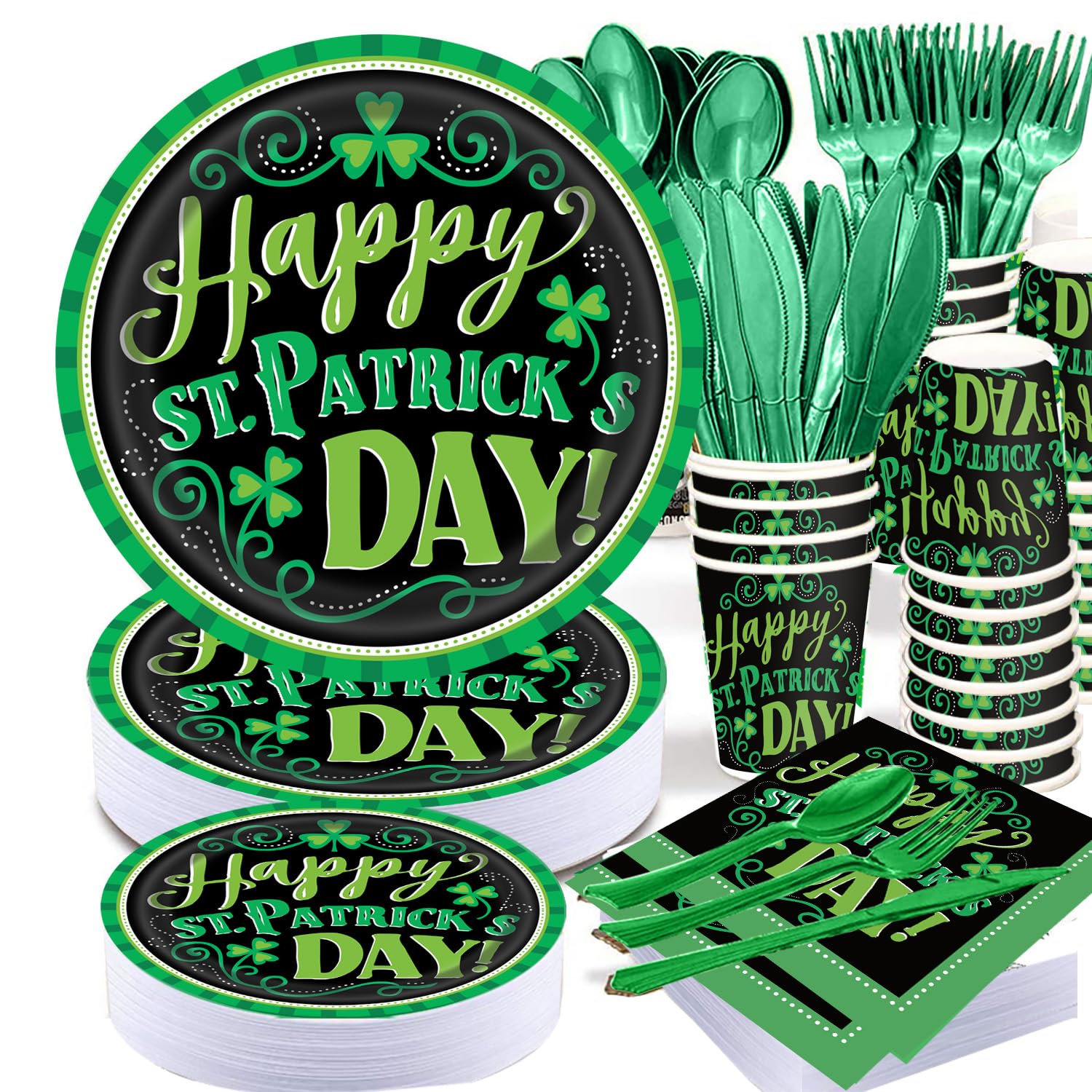 Amazon.com: PAMMYAN St Patricks Day Party Supplies Tableware Set - 25 ...