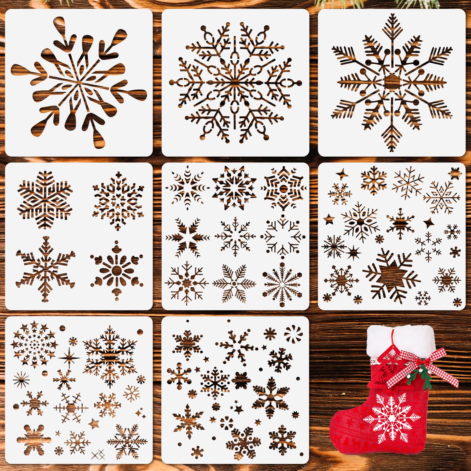 Snapklik.com : 8 Pcs Christmas Snowflake Stencil Template, Reusable ...
