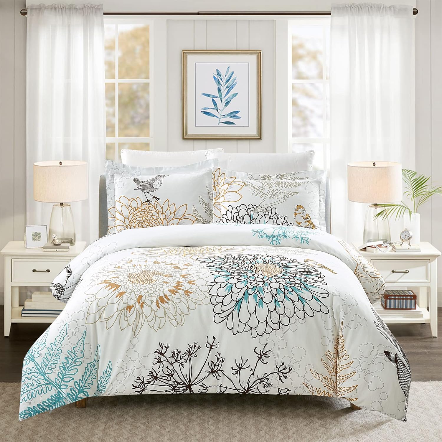 Style Quarters Queen Duvet Cover, 100% Cotton Percale Bird Style Duvet ...