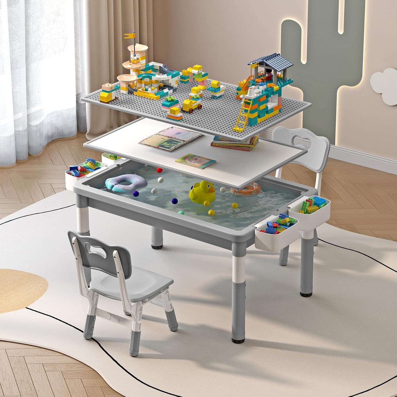 Amazon.com: Ybaiwana Kids Table and 2 Chairs with Storage, Children ...