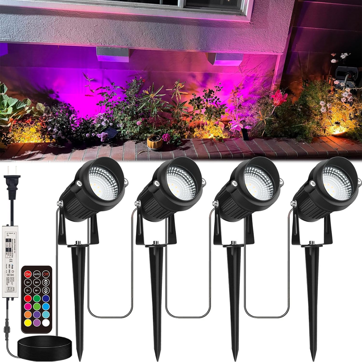 AOAXL 5W RGBW Landscape Lights, 16 Color Changing Spotlight 110V 120V ...