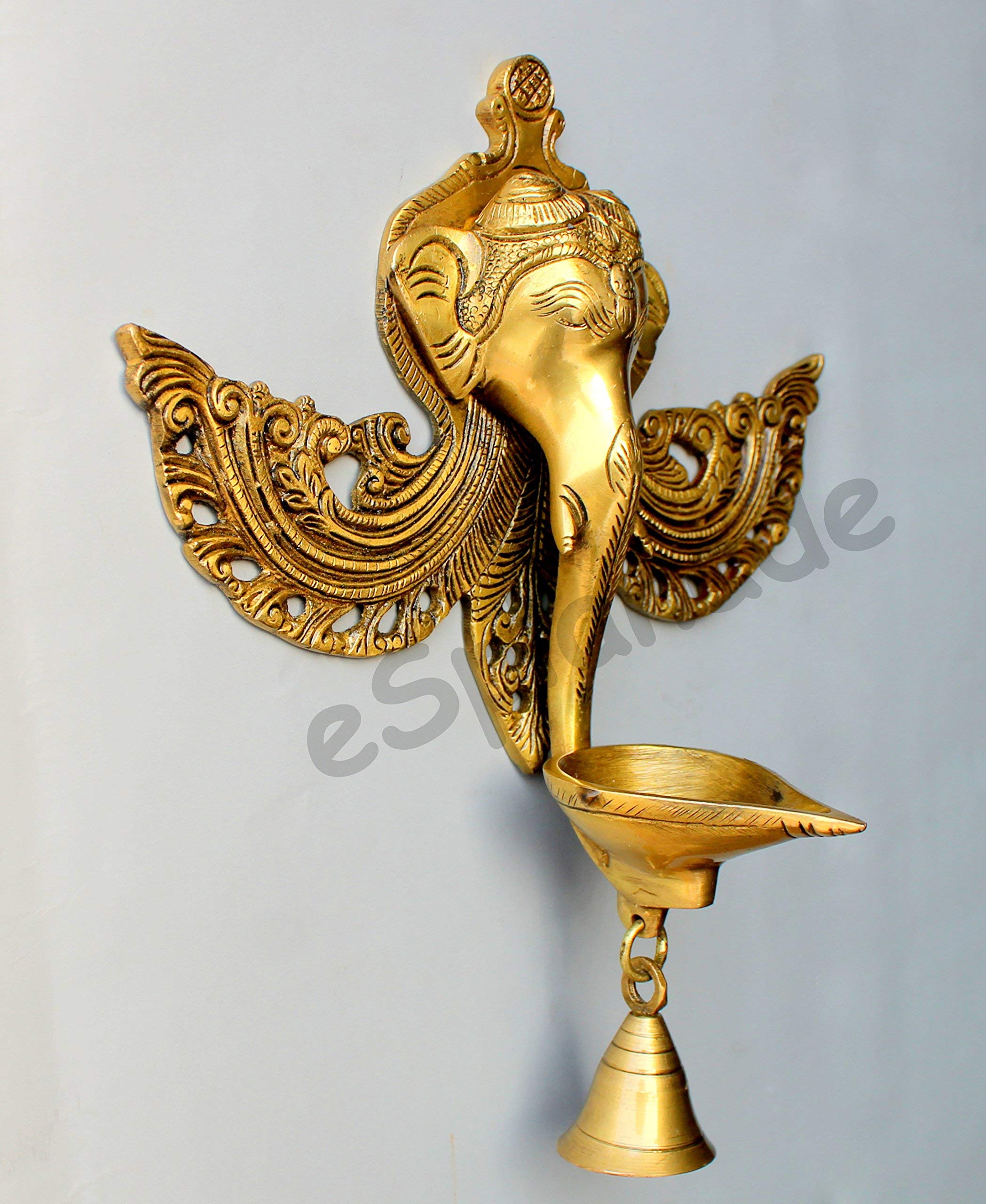 ESPLANADE – 11″ Ganesha Oil Lamp Brass Wall Hanging Diya | Home Decor ...