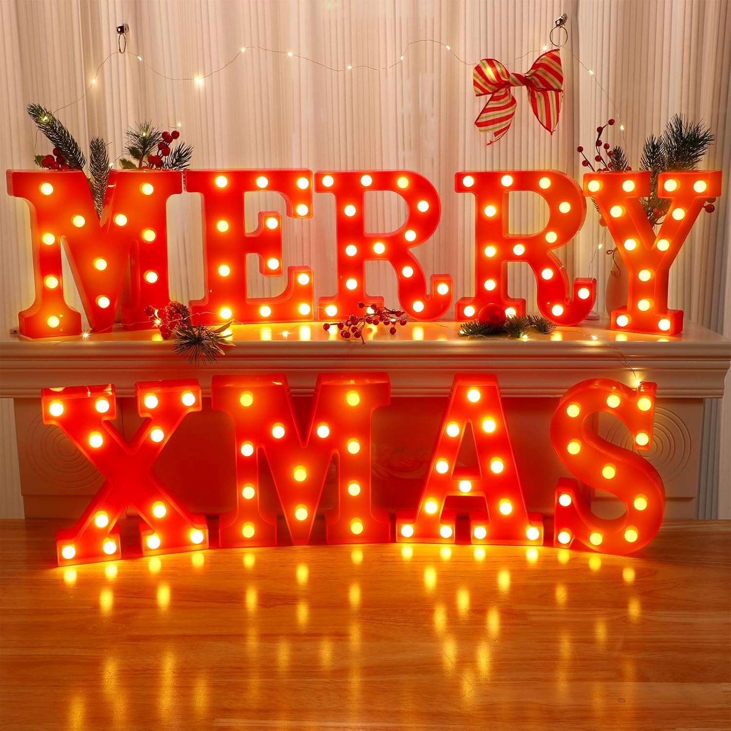 Amazon.com: Fabbay 9 Pcs Marquee Letter Lights Merry Xmas LED Letter Lights Sign Christmas ...